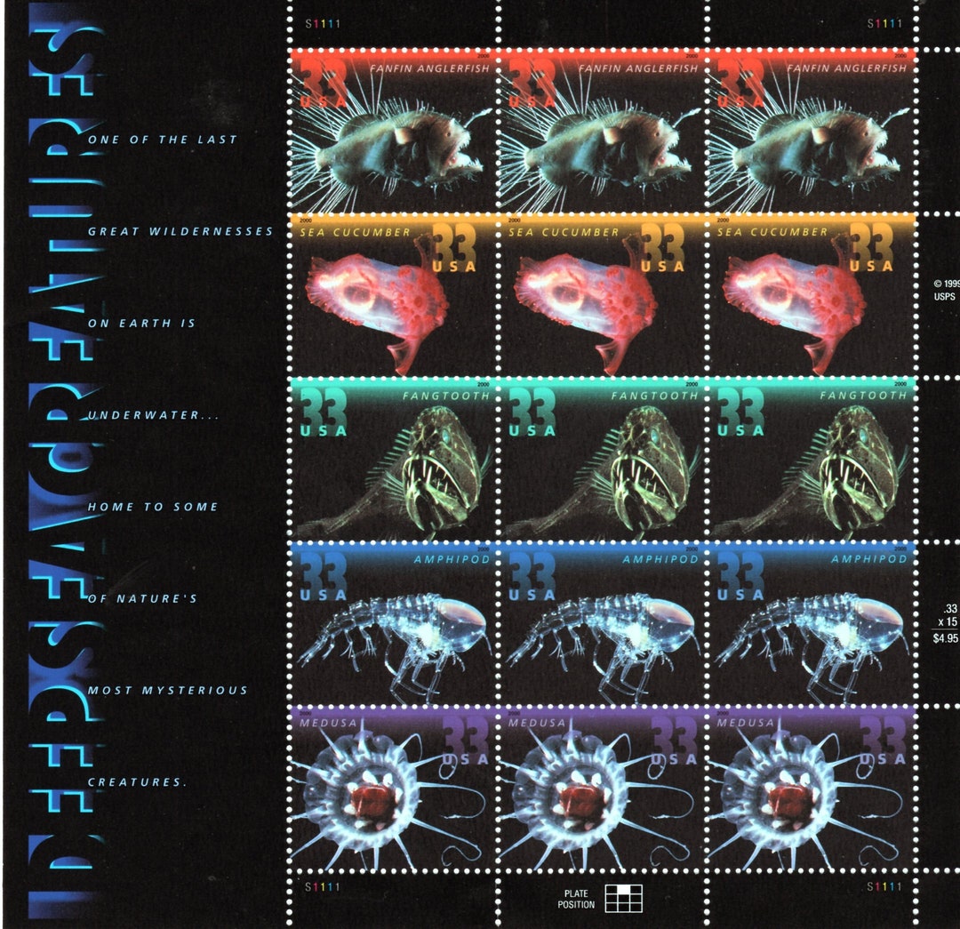 Deep Sea Creatures Full Sheet of 15 Stamps - Etsy