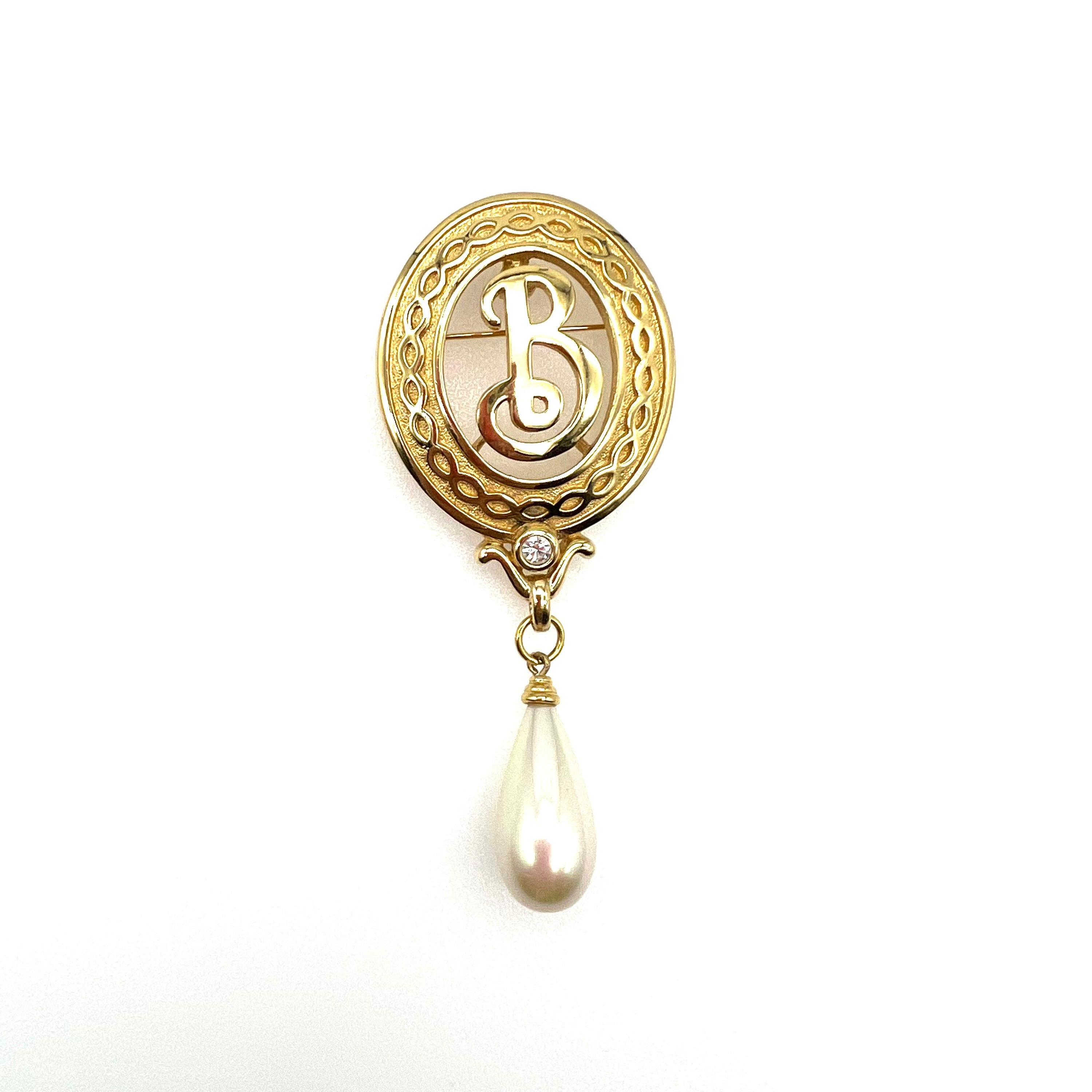 Burberrys of London Large Monogram Brooch/pendant With Pearl Dropper - Etsy