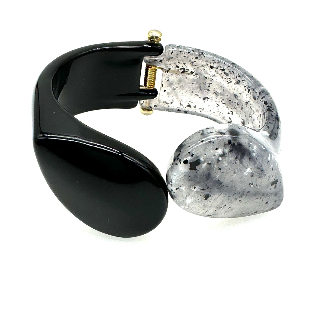 Angela Caputi Asymmetric Black and Clear Grey Flecked Clamper Resin ...