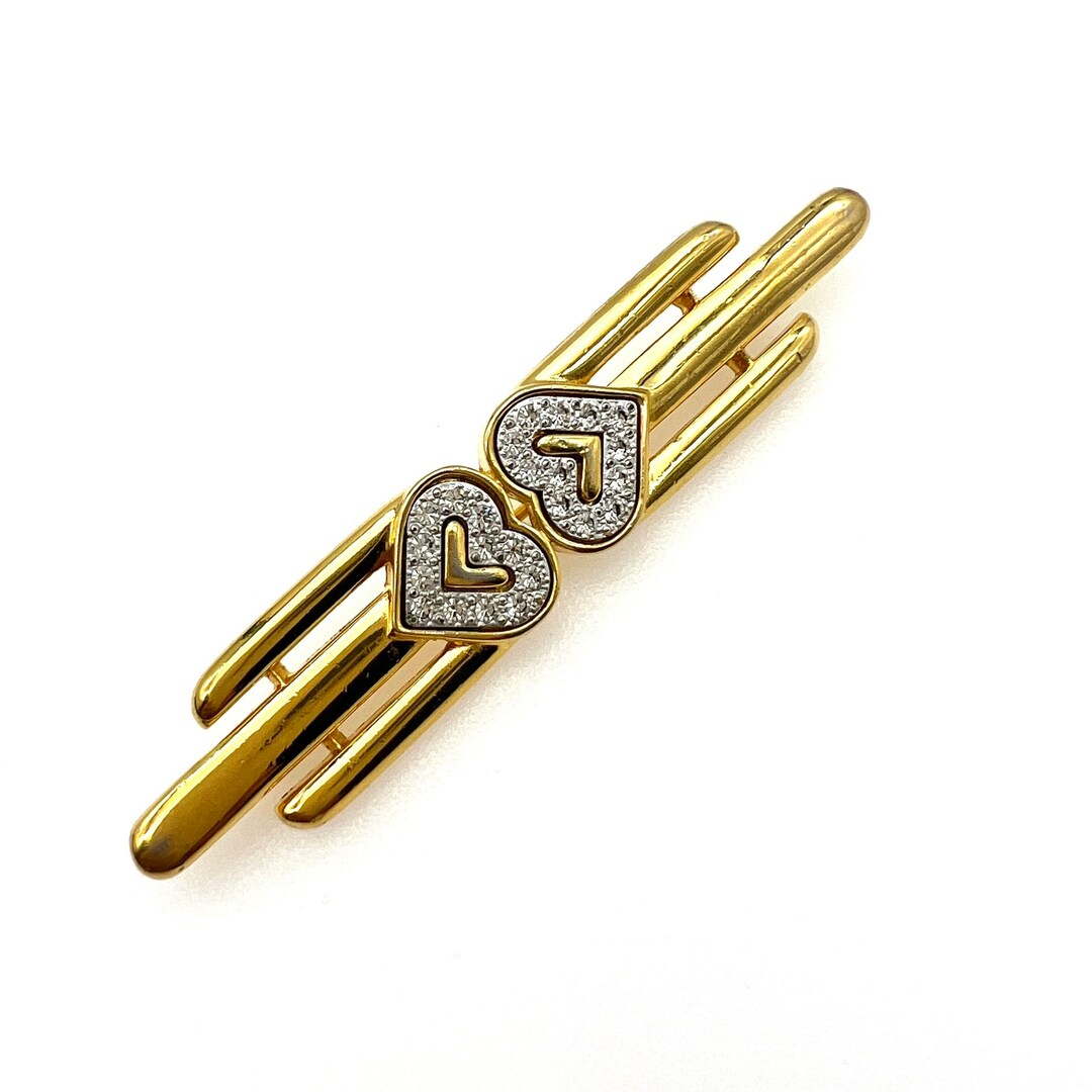 Monet Gold Plated Crystal Double Heart Brooch - Etsy
