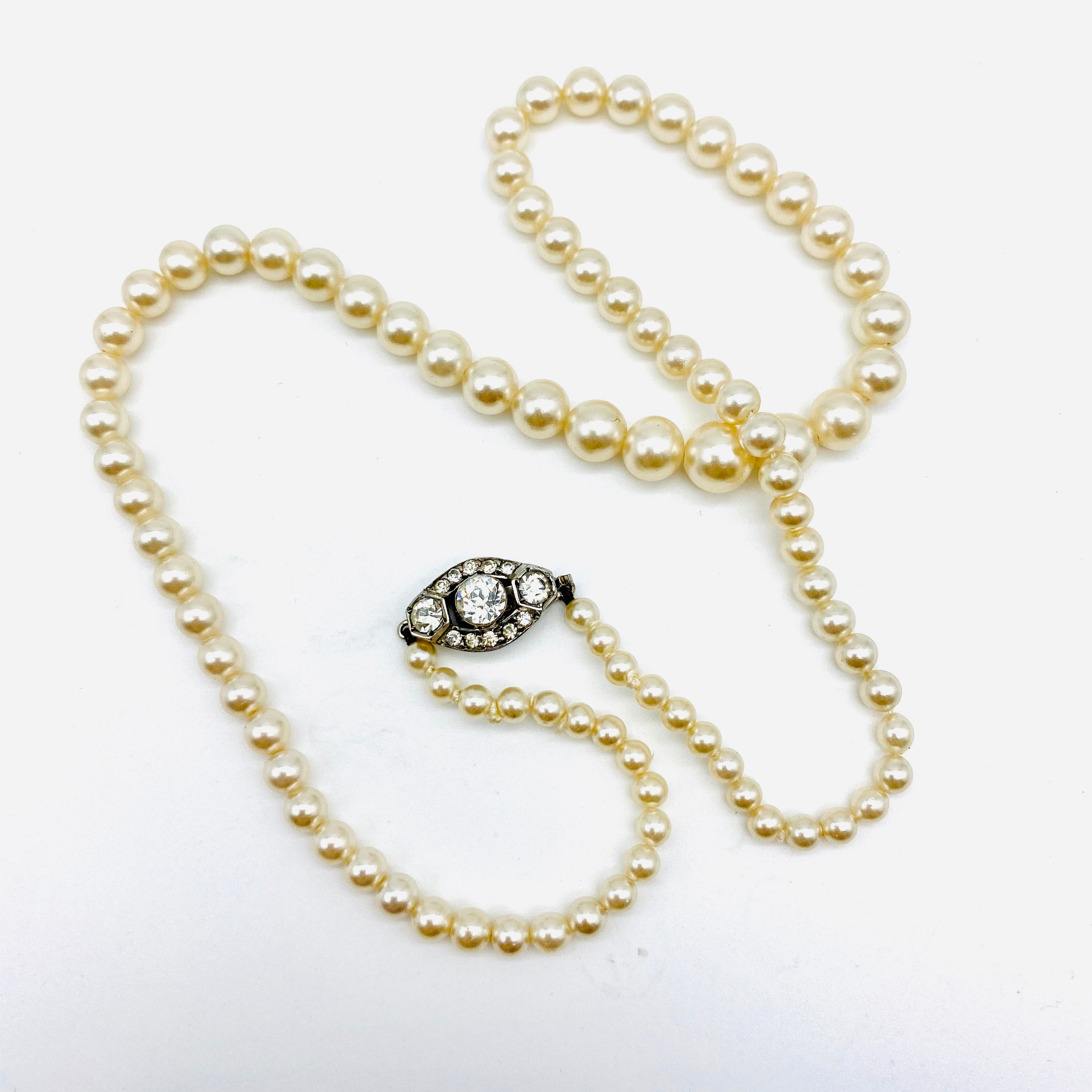 Ciro Faux Pearl Necklace SCP England Diamante Silver Clasp - Etsy UK