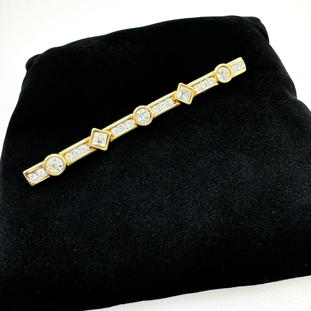 Swarovski (swan Mark) 18ct Gold Plated Crystal Bar Brooch - Etsy