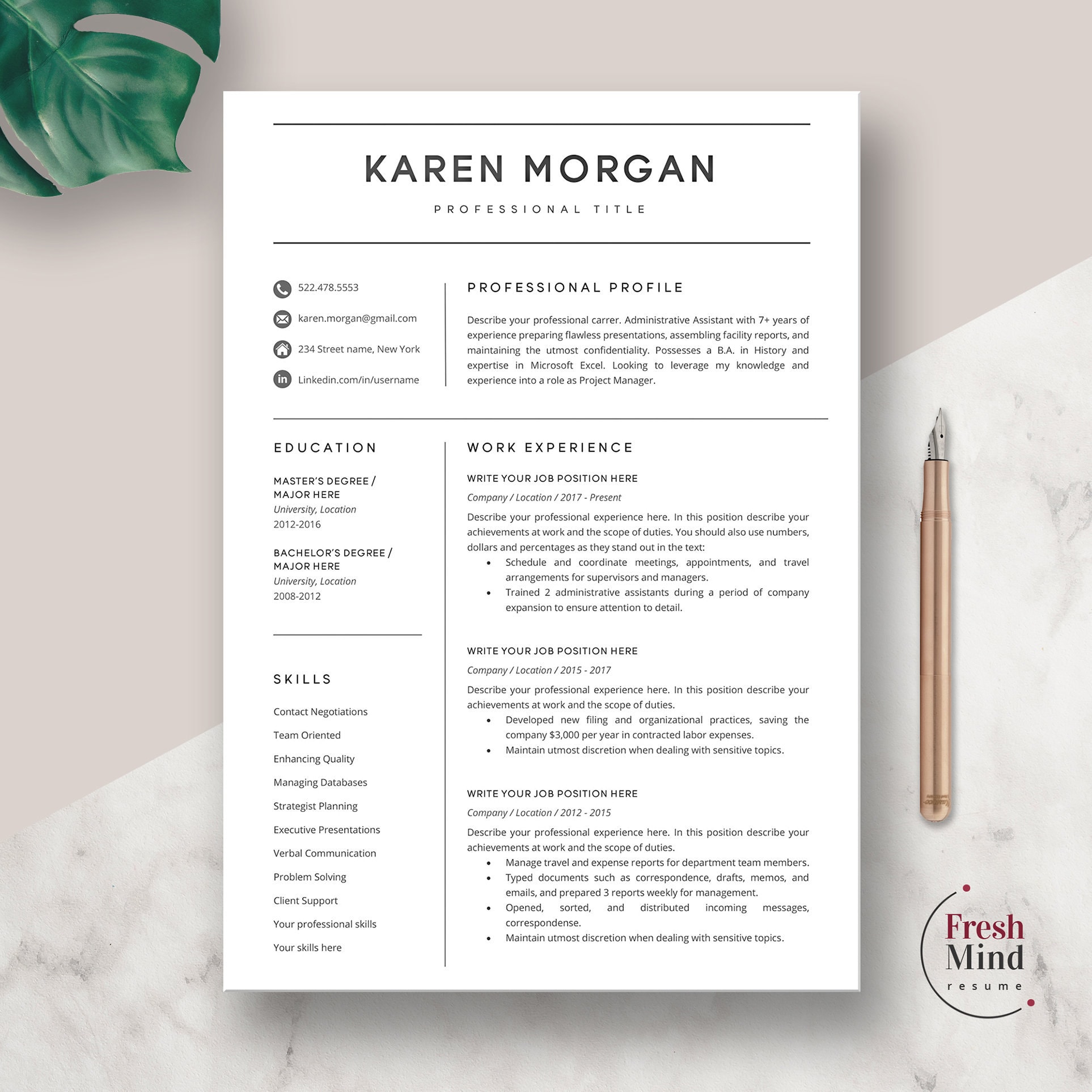 Resume Template, Professional Resume Template Word, CV Template ...