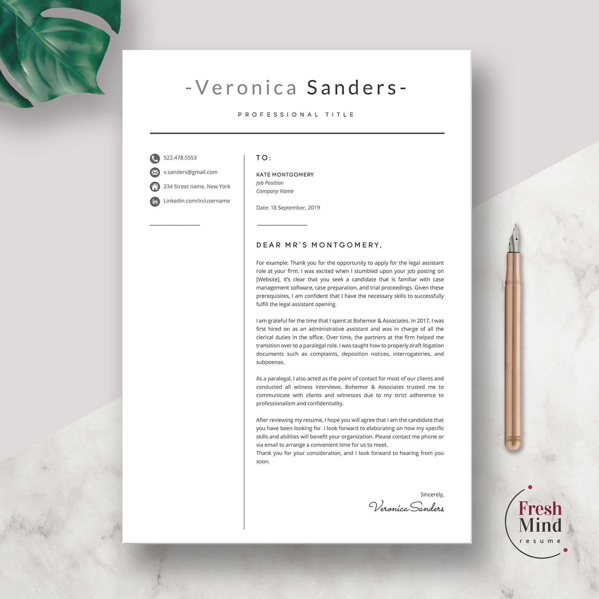 Professional Resume Template Instant Download for Word | CV Design ...