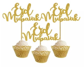 Eid Mubarak Glitter Cupcake Toppers Pack of 6 - Etsy