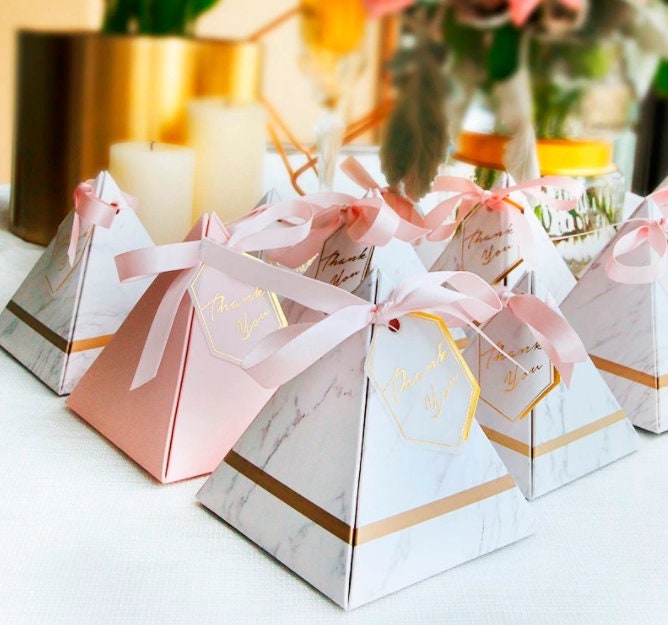Triangular Pyramid Marble Candy Box Wedding Favors and Gifts Boxes ...