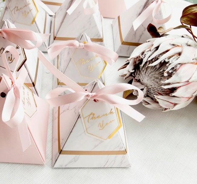 Triangular Pyramid Marble Candy Box Wedding Favors and Gifts Boxes ...