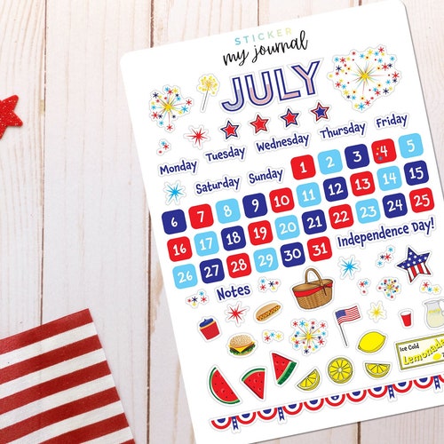 July Bullet Journal Sticker Sheet Basics Patriotic - Etsy