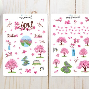 April Monthly Bullet Journal Sticker Kit - Cherry Blossom Themed ...