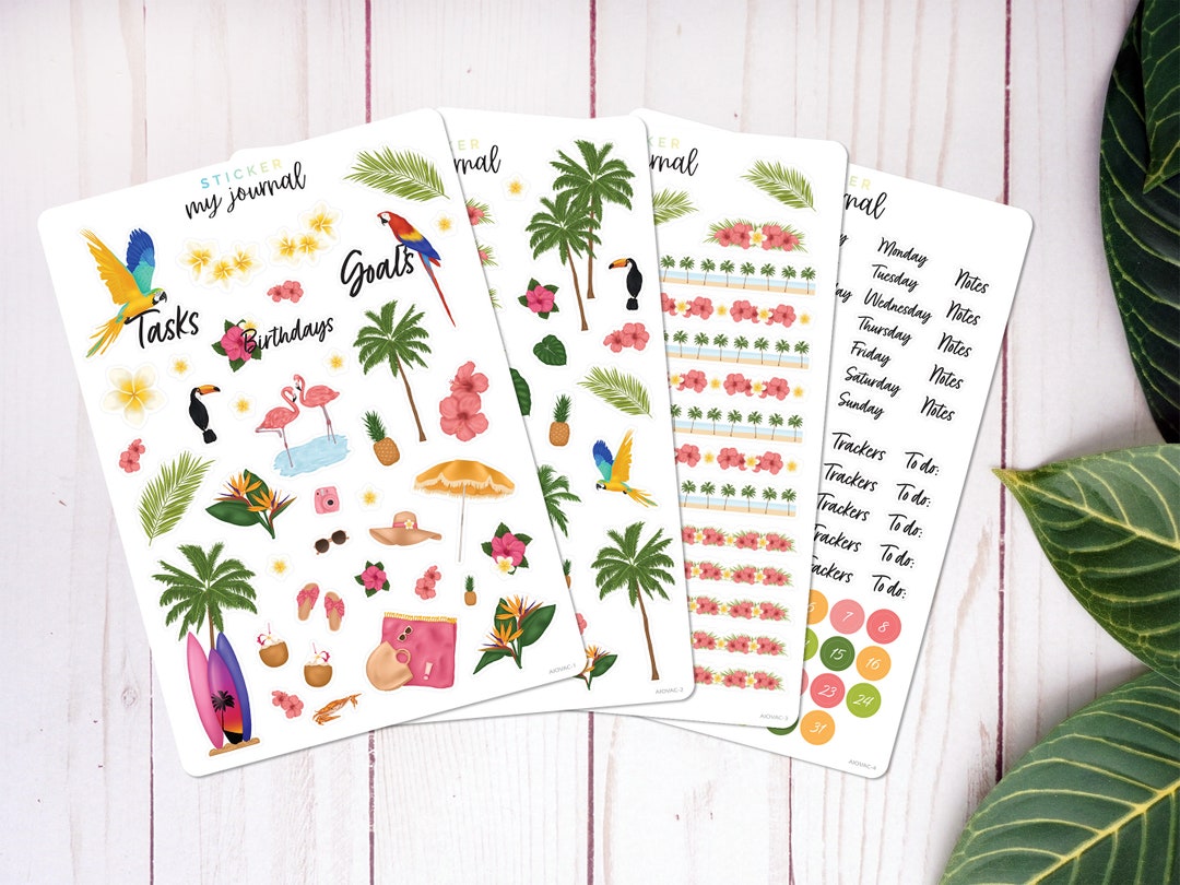 Tropical Beach Vacation Any Month Undated Bullet Journal Sticker Kit ...