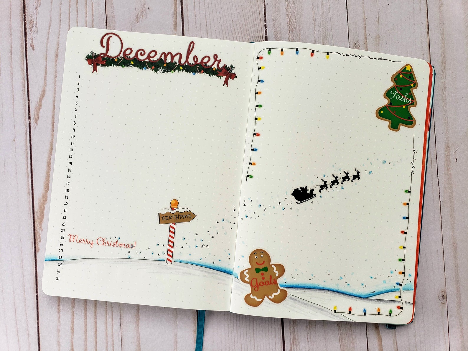 December Monthly Bullet Journal Sticker Kit - Christmas Themed Stickers ...