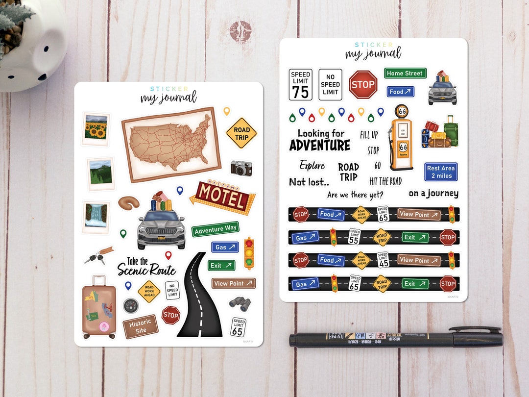 USA Road Trip 2 Page Sticker Kit Themed Stickers for Your Bullet ...