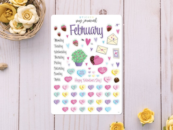 February Bullet Journal Sticker Sheet Basics Valentine | Etsy