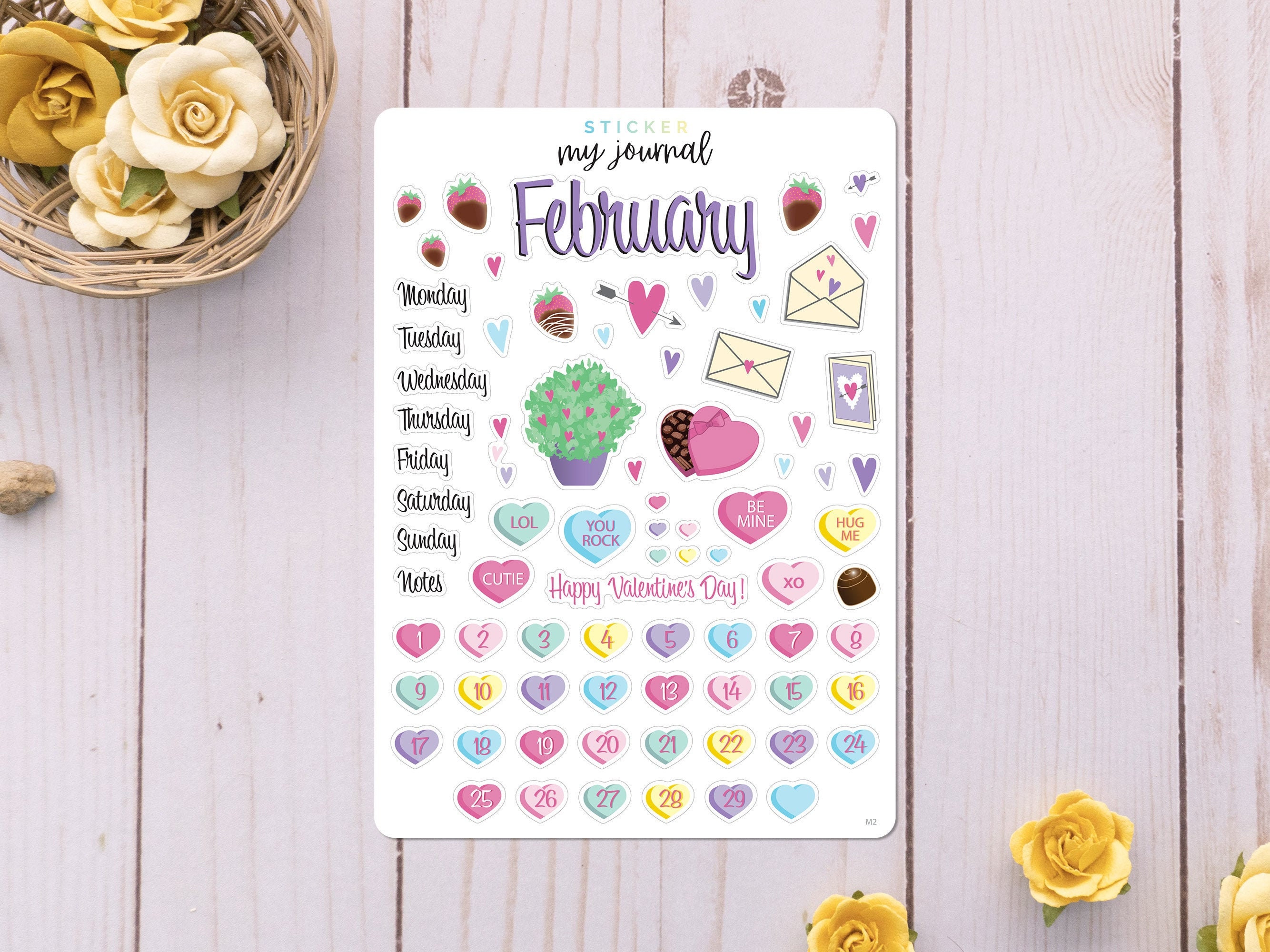 February Bullet Journal Sticker Sheet Basics Valentine - Etsy