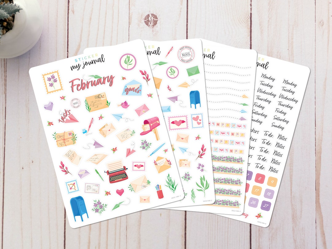 February Monthly Bullet Journal Sticker Kit - Happy Mail Themed Sticker ...