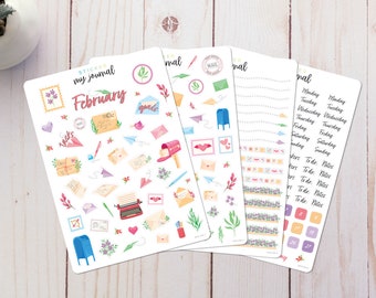 February Monthly Bullet Journal Sticker Kit - Happy Mail Themed Sticker ...