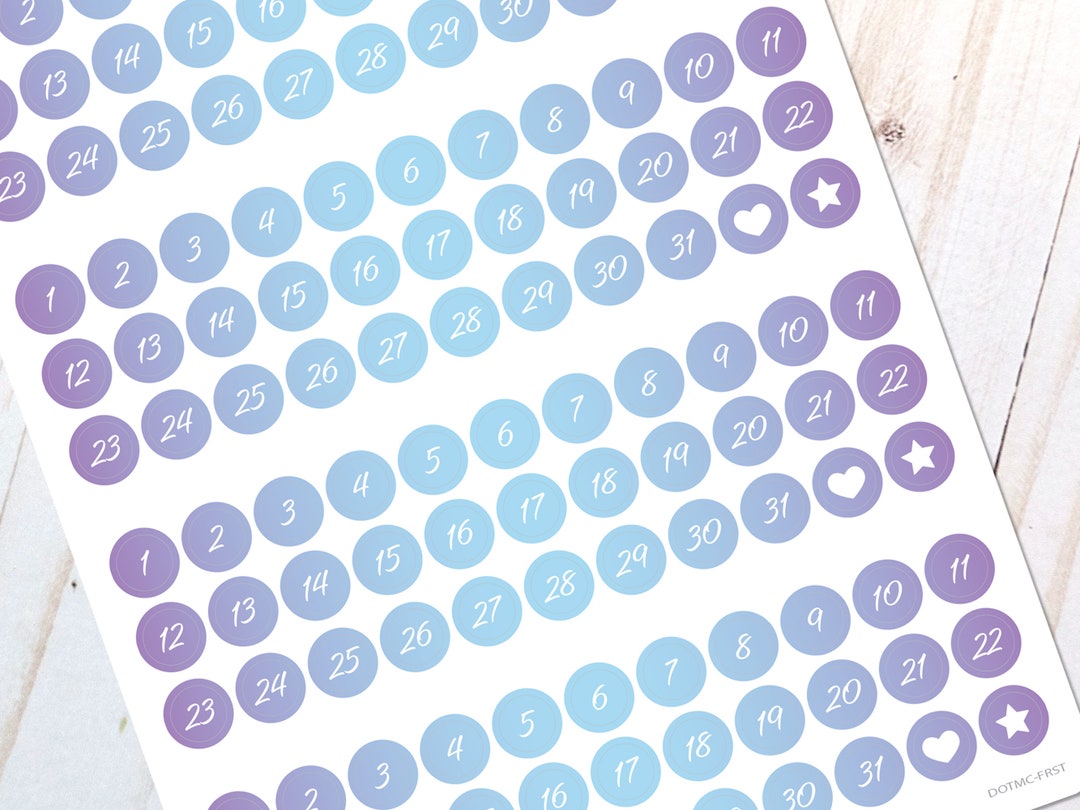 Date Dots Stickers | Frost | Days of the Month Number Stickers ...