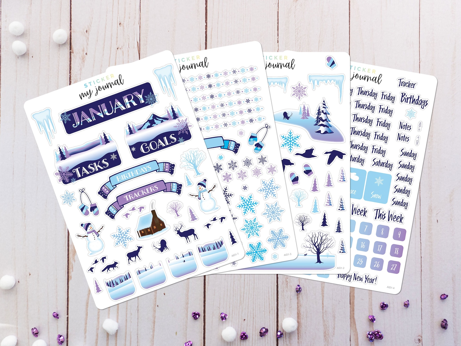 January Monthly Bullet Journal Sticker Kit Winter Themed - Etsy