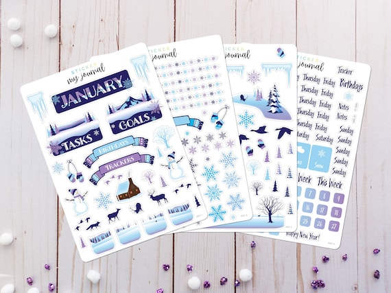January Monthly Bullet Journal Sticker Kit Winter Themed - Etsy