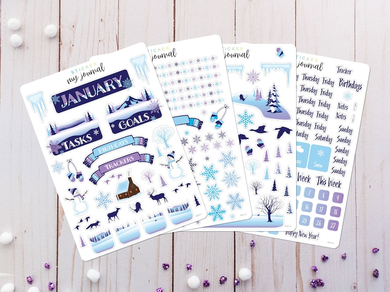 January Monthly Bullet Journal Sticker Kit Winter Themed - Etsy