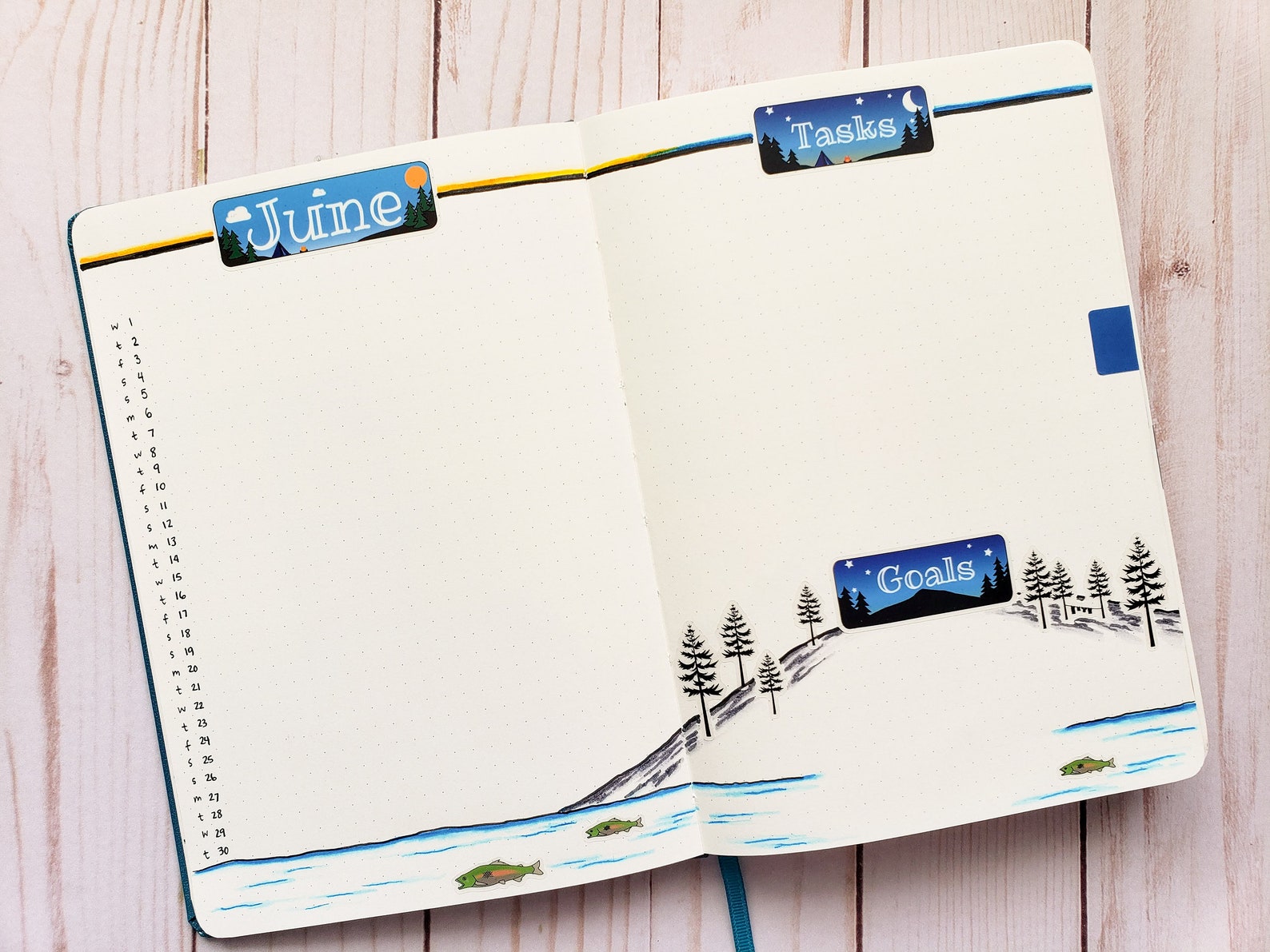 June Monthly Bullet Journal Sticker Kit - Summer Camping Themed ...
