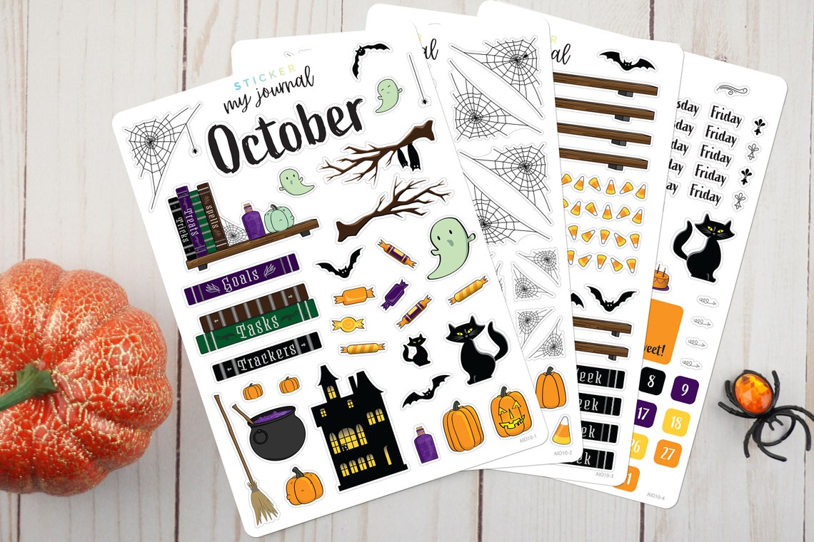 October Monthly Bullet Journal Sticker Kit Halloween Themed - Etsy