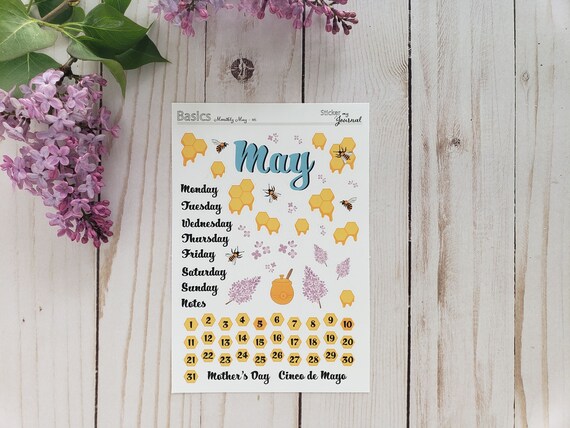 May Bullet Journal Sticker Sheet Basics Themed Stickers | Etsy