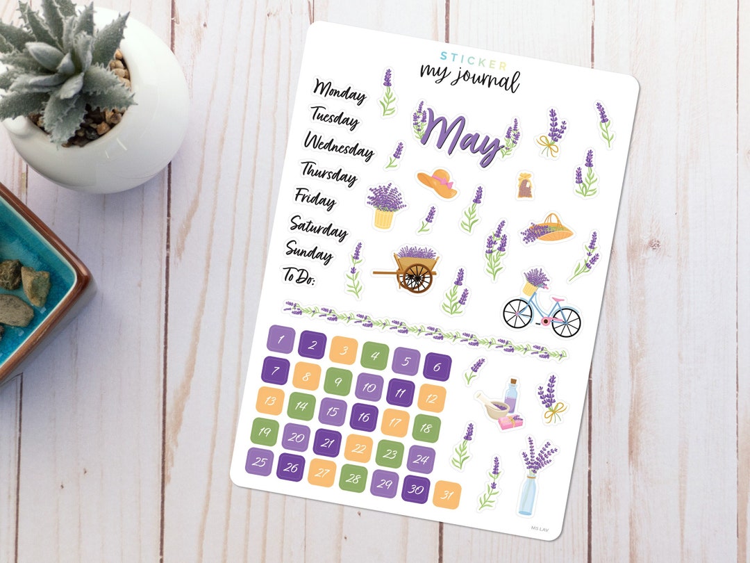 May Bullet Journal Sticker Sheet Basics Lavender Themed Stickers for ...