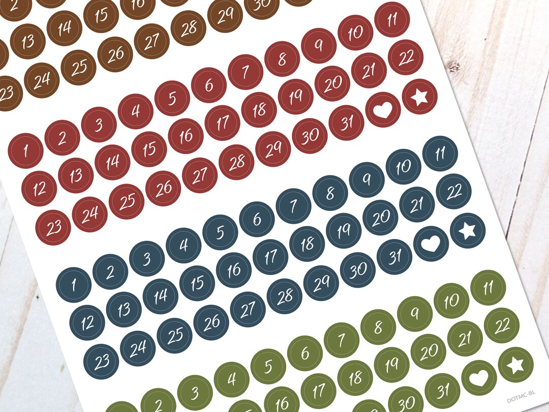 Date Dots Stickers | Earthy | Days of the Month Number Stickers ...