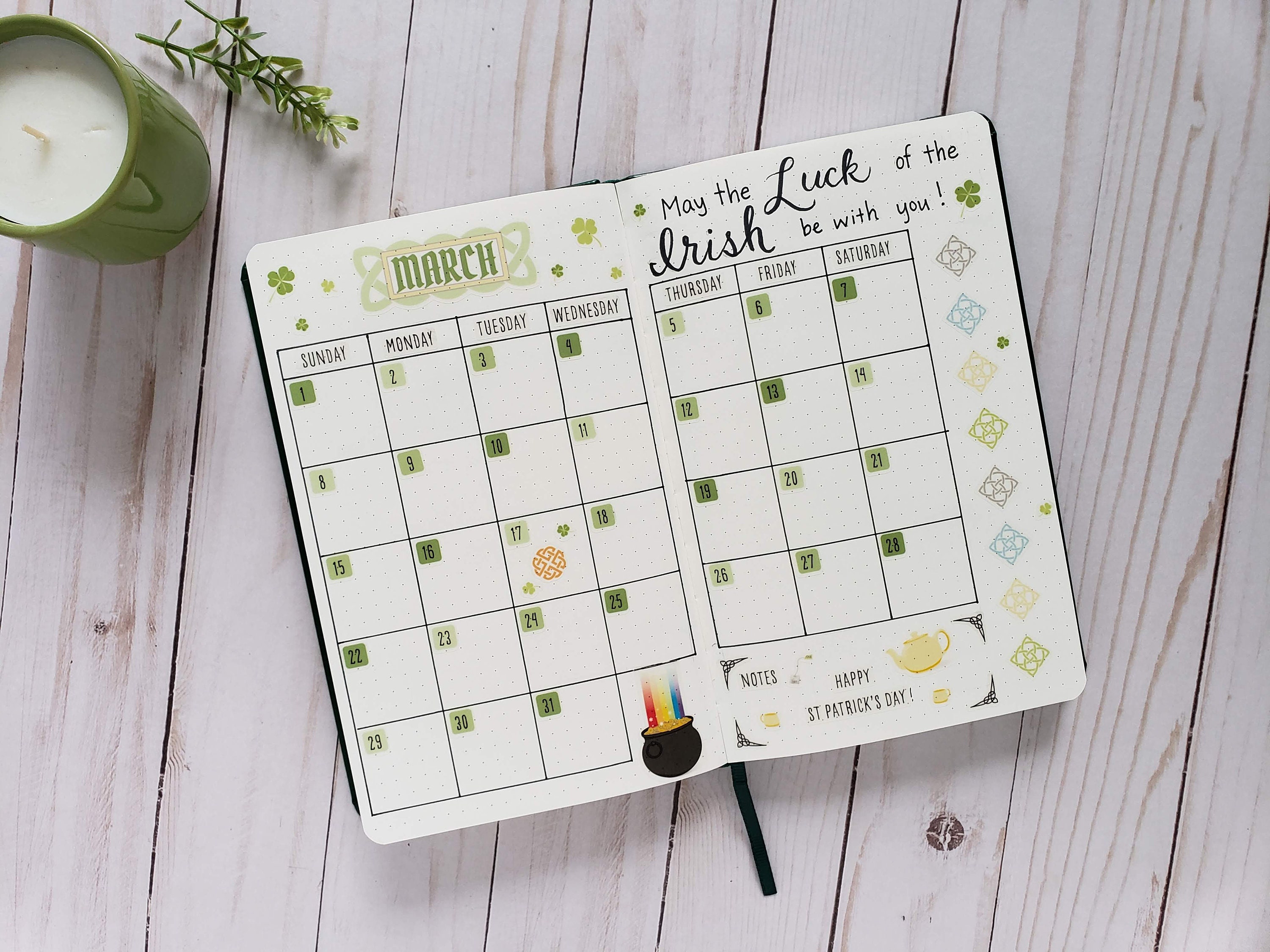 March Bullet Journal Sticker Sheet Basics St Patrick's | Etsy