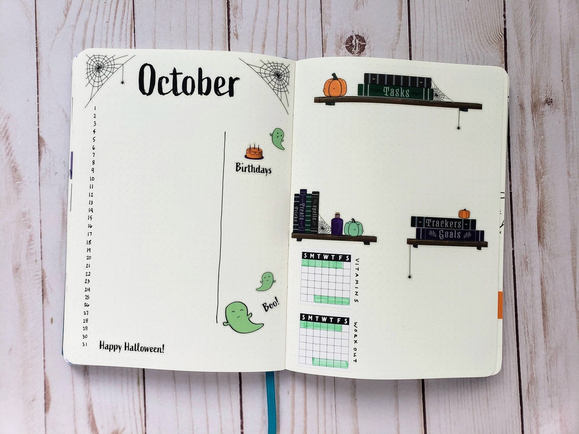 October Monthly Bullet Journal Sticker Kit Halloween Themed - Etsy