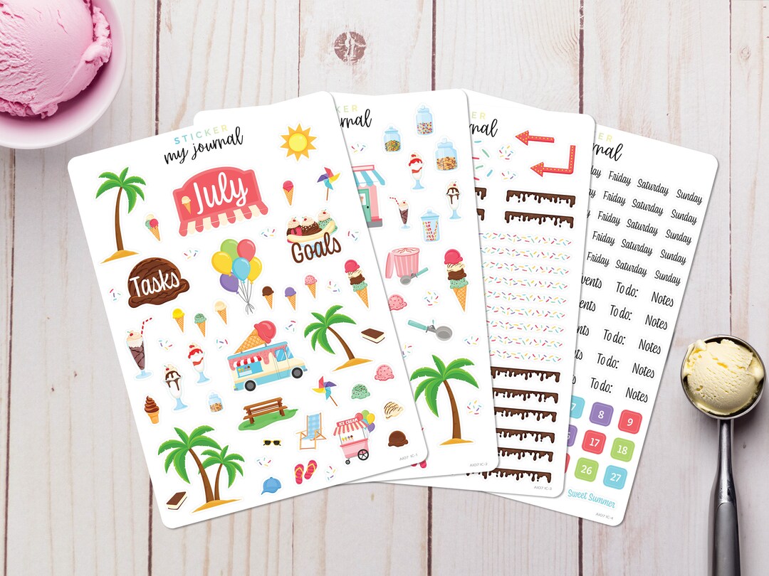 July Monthly Bullet Journal Sticker Kit - Ice Cream Treats Themed ...