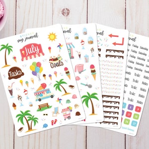 July Monthly Bullet Journal Sticker Kit - Ice Cream Treats Themed ...