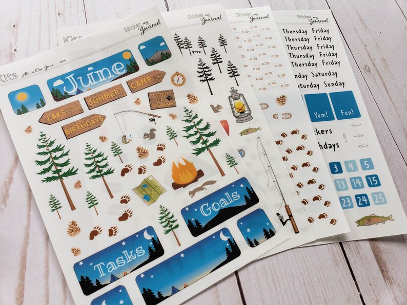 June Monthly Bullet Journal Sticker Kit Summer Camping | Etsy
