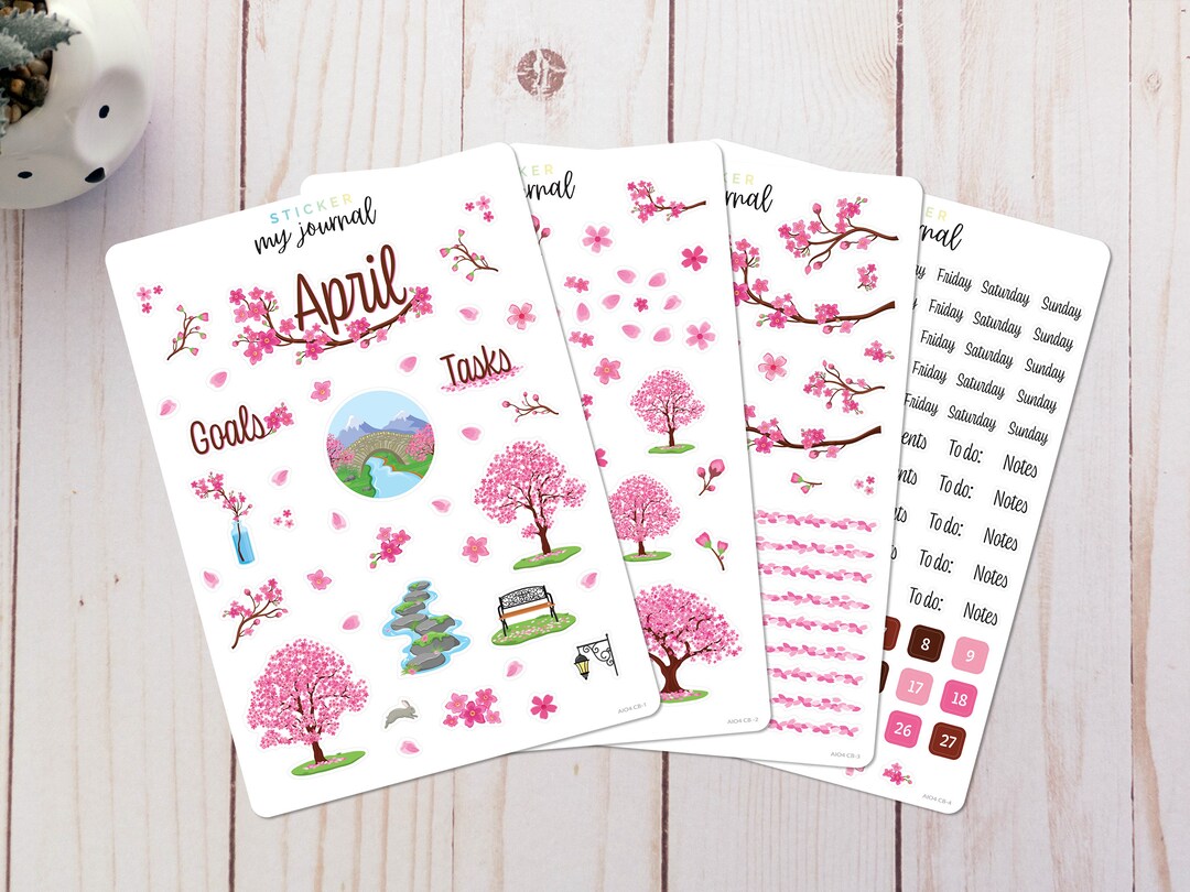 April Monthly Bullet Journal Sticker Kit - Cherry Blossom Themed ...