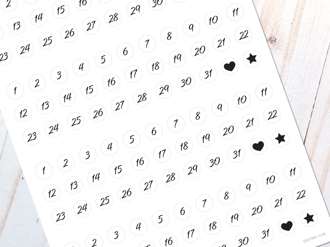 Date Dots Stickers | Days of the Month Number Stickers - Calendar ...