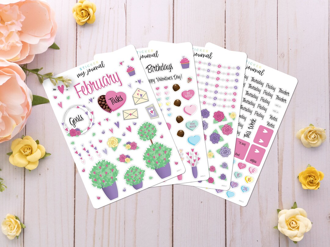 February Monthly Bullet Journal Sticker Kit - Valentines Themed ...