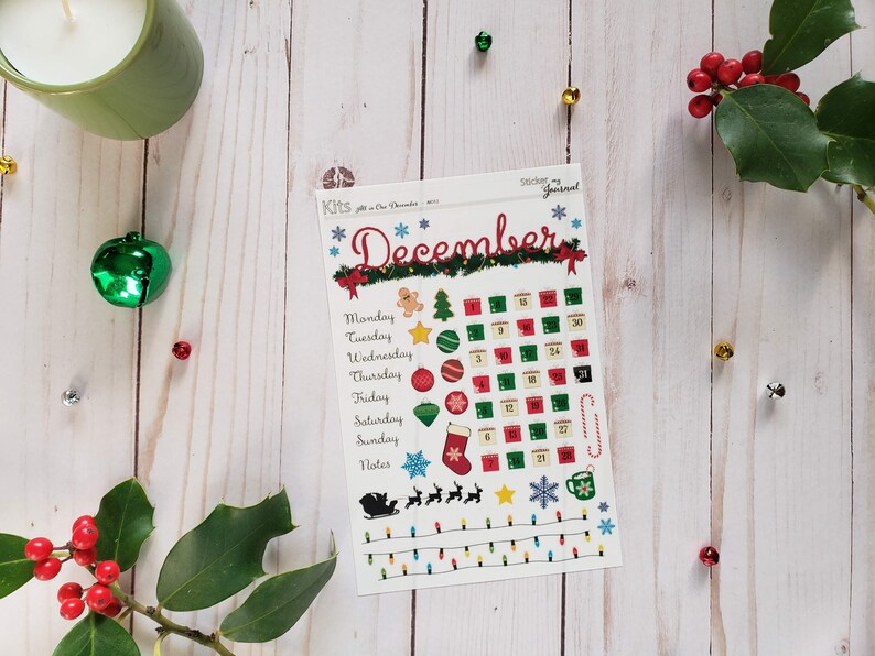 December Bullet Journal Sticker Sheet Basics Christmas | Etsy