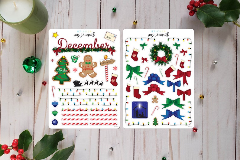 December Monthly Bullet Journal Sticker Kit - Christmas Themed Stickers ...