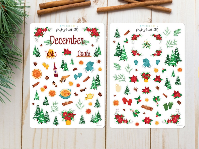 December Monthly Bullet Journal Sticker Kit - Warm Holiday Spice Themed ...