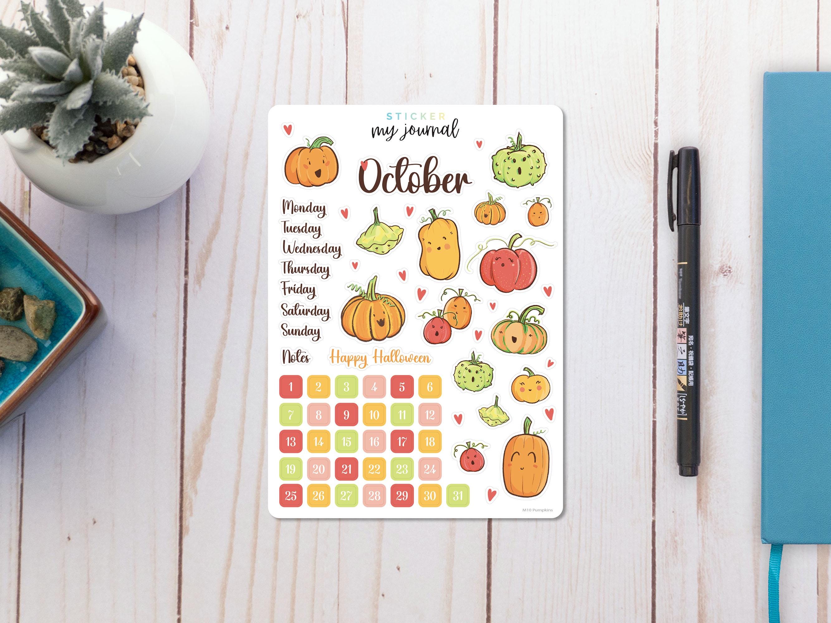 October Bullet Journal Sticker Sheet - Basics - Pumpkin Themed Stickers ...