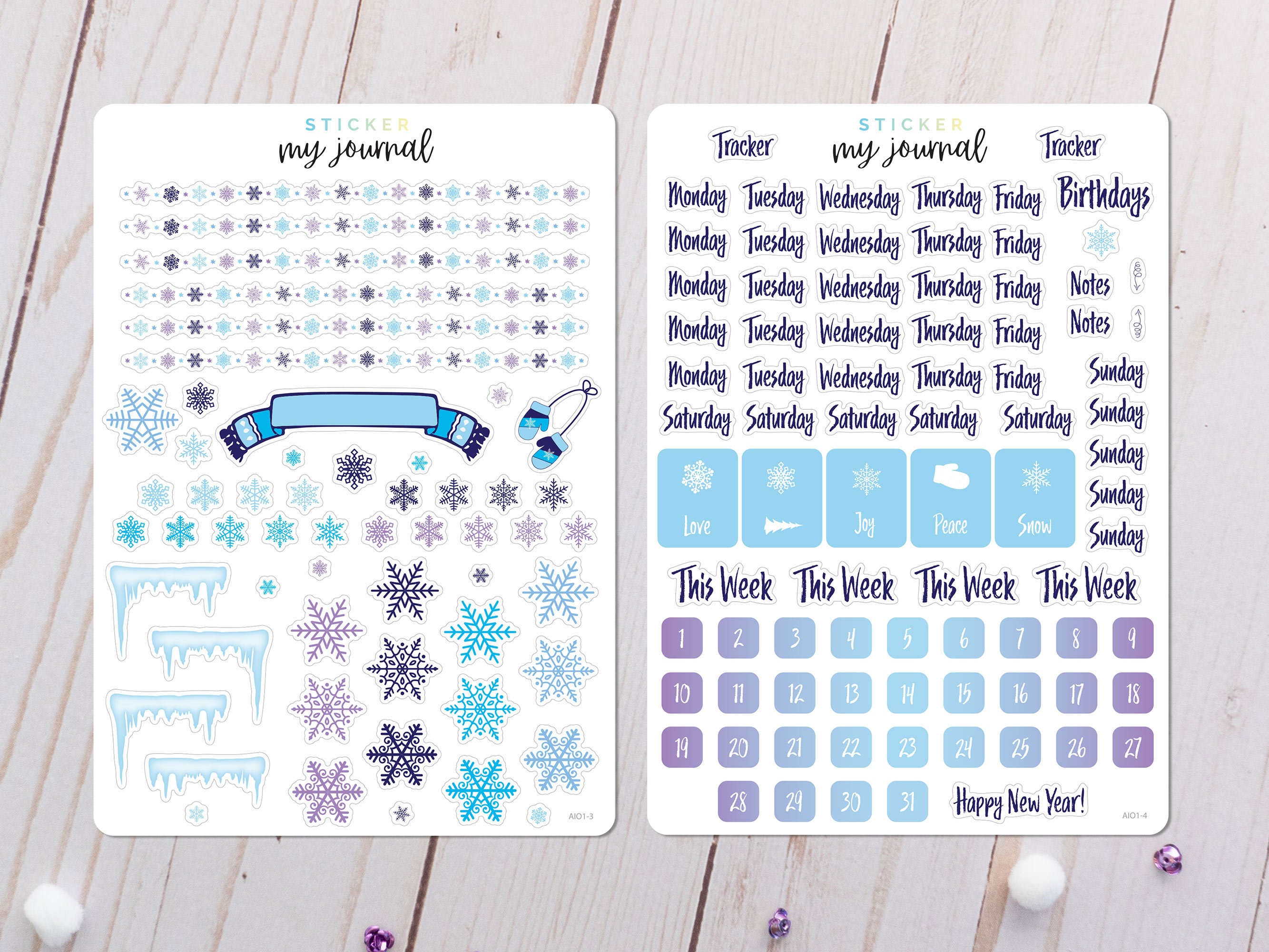12 Pack of Full Monthly Kits - A Year of Themed Bullet Journal Stickers ...