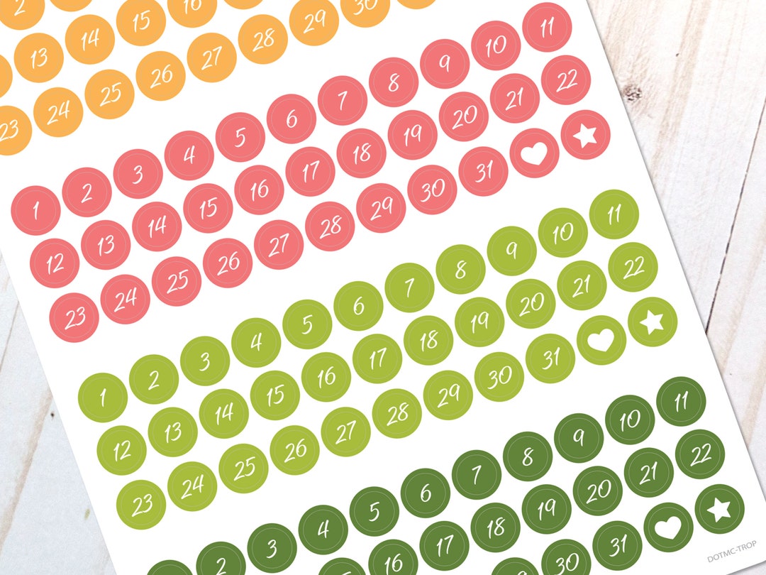 Date Dots Stickers | Tropical | Days of the Month Number Stickers ...