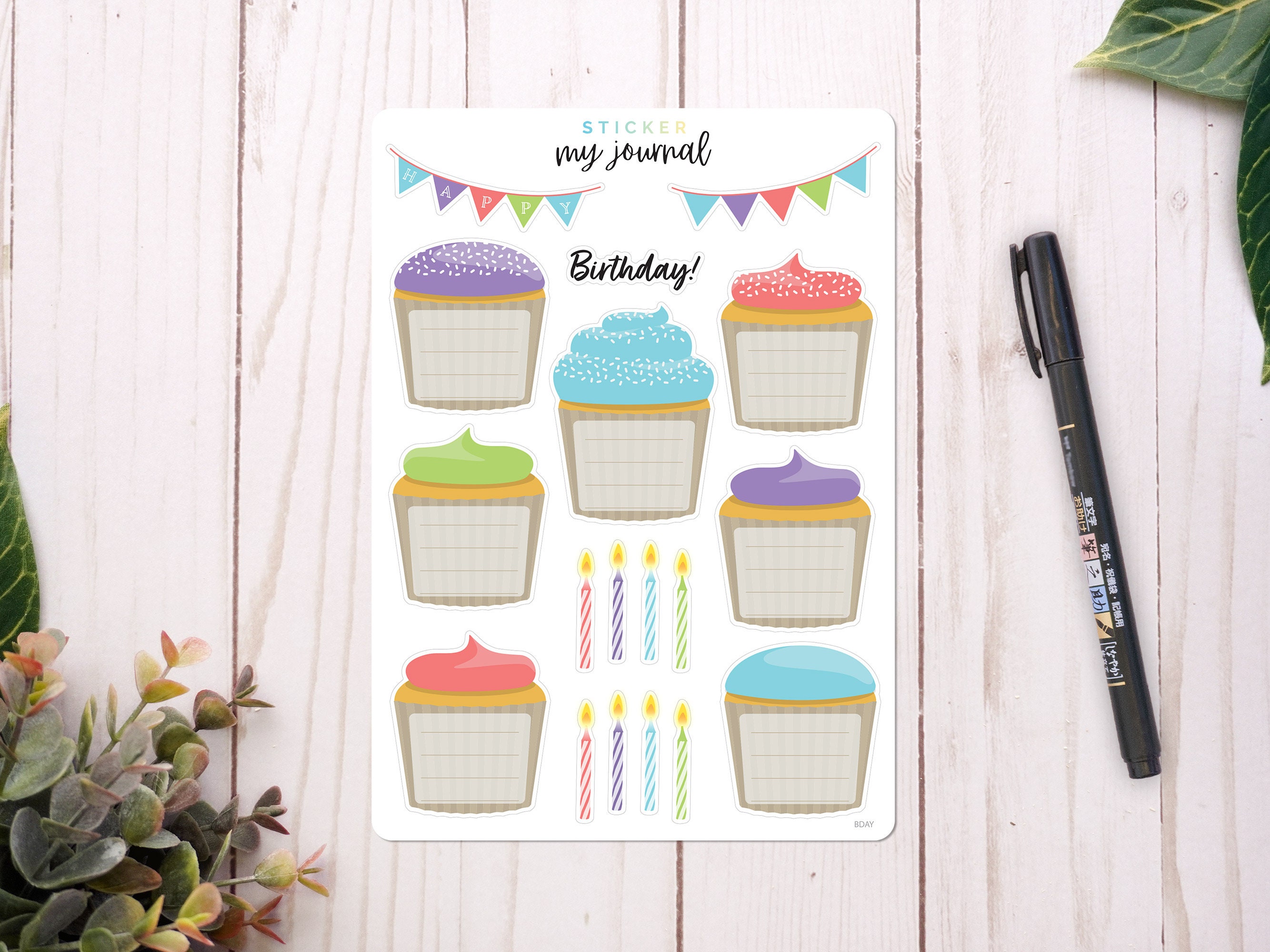 Birthday Trackers - Cupcake Stickers for Your Bullet Journal, Planner ...