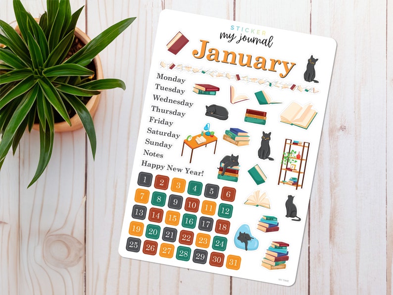 January Bullet Journal Sticker Sheet - Basics - Booklover Themed ...