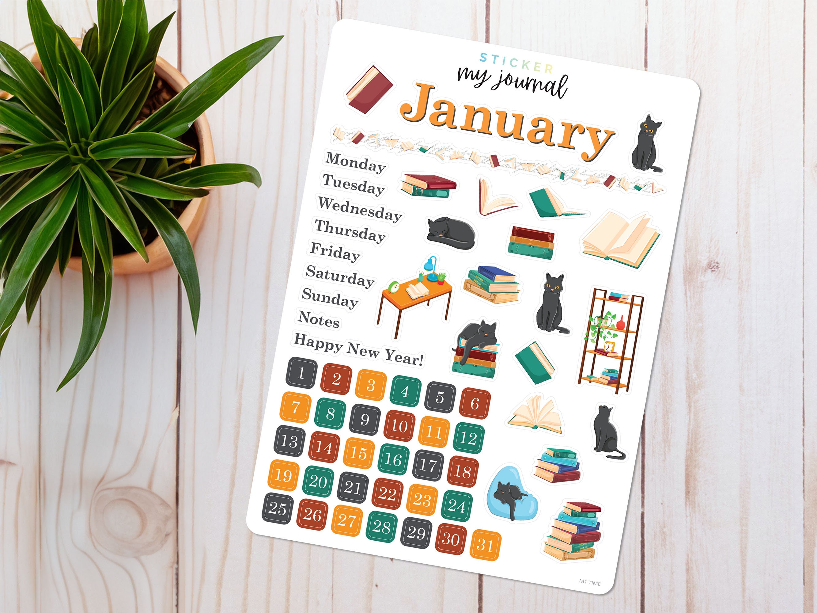 January Bullet Journal Sticker Sheet - Basics - Booklover Themed ...