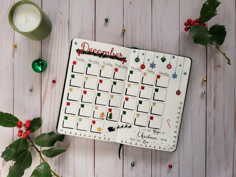 December Bullet Journal Sticker Sheet Basics Christmas | Etsy
