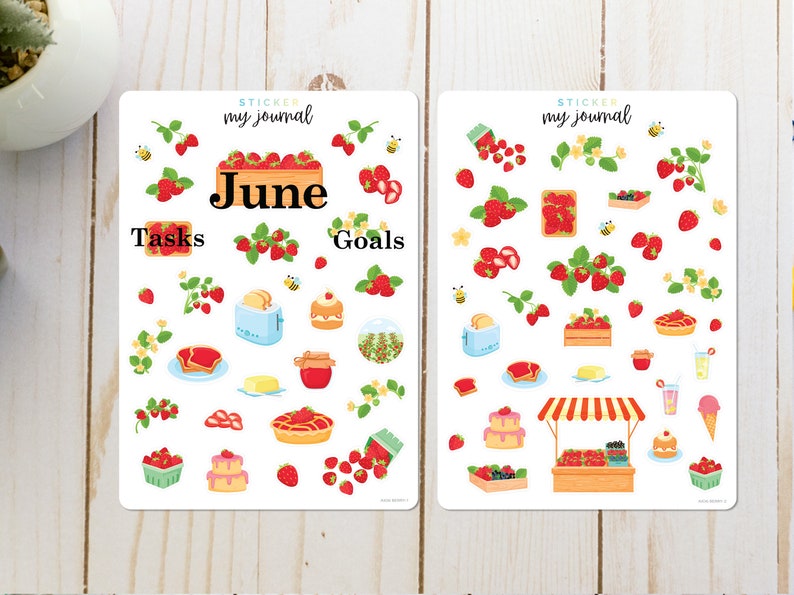 June Monthly Bullet Journal Sticker Kit Strawberry Themed - Etsy