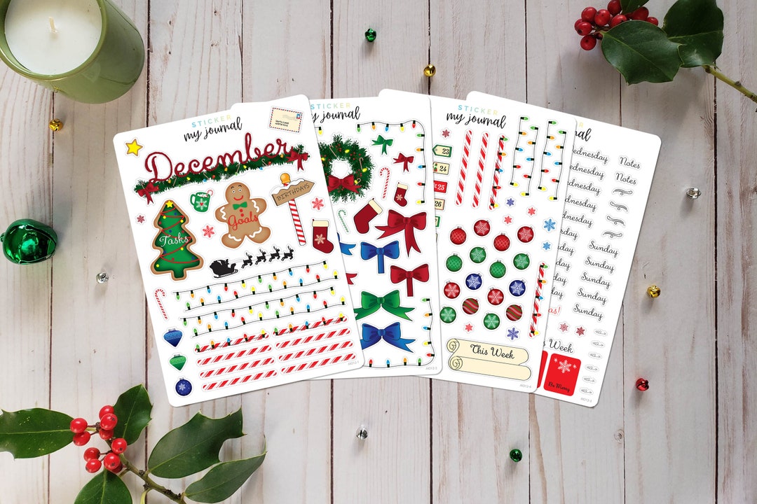 December Monthly Bullet Journal Sticker Kit - Christmas Themed Stickers ...