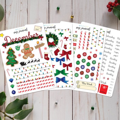 December Monthly Bullet Journal Sticker Kit Christmas Themed | Etsy